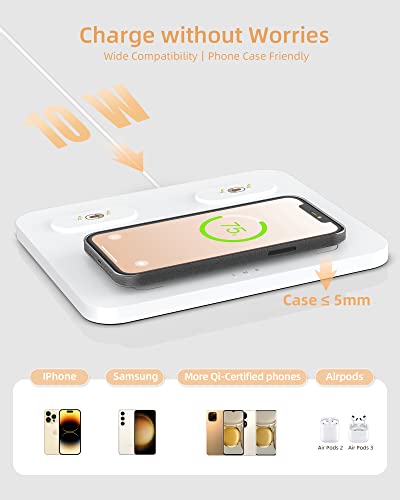 EZVALO 3 in 1 Charger Station with LED Night Light, Portable Bluetooth Speaker, Wireless Charging Station for Multiple iPhone, Samsung/Huawei/Honor/Xiaomi/Oppo, Gifts for Women, Birthday Tech Gifts
