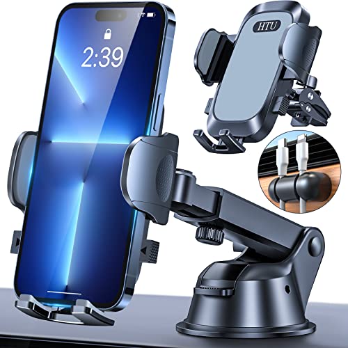 HTU Phone Mount for Car [2023 Upgraded Military-Grade Super Suction] Universal Car Phone Holder Mount for Car Dashboard Windshield Vent Car Mount for iPhone 14 Pro Max Plus Samsung All Phones & Cars