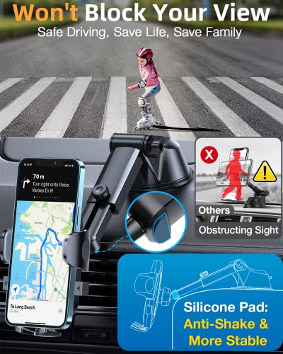 HTU Phone Mount for Car [2023 Upgraded Military-Grade Super Suction] Universal Car Phone Holder Mount for Car Dashboard Windshield Vent Car Mount for iPhone 14 Pro Max Plus Samsung All Phones & Cars