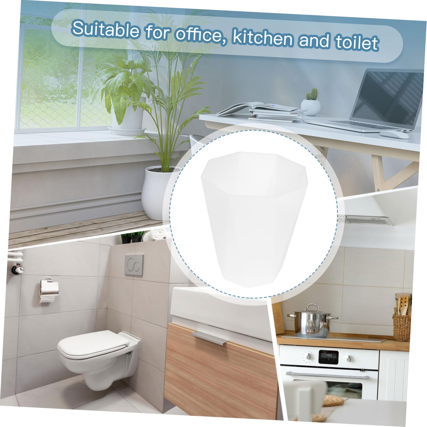 GARVALON 1pc uncovered Waste bin Small Trash can Trash bin for car Kitchen Waste bin Bathroom Garbage can Waste Container Plastic Waste Basket Trash Can Wastebasket Office White Button Mini