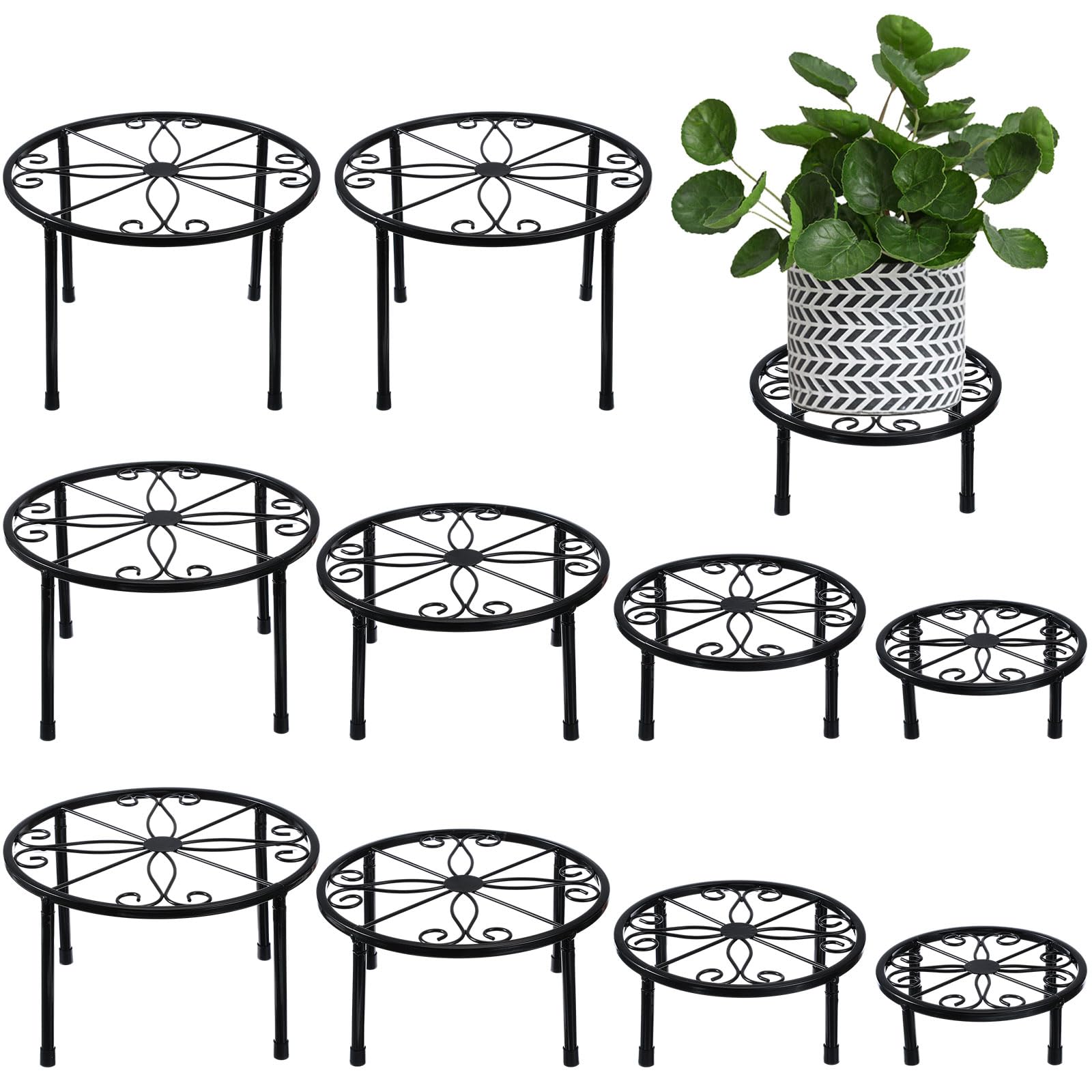 10 Pack Metal Plant Stand Anti Rust Iron Flower Pot Stand Indoor Plant Stand Rustproof Indoor Outdoor Plant Stand Round Plant Shelf Holder for Home Indoor Outdoor Planter Garden Decoration (Classic)