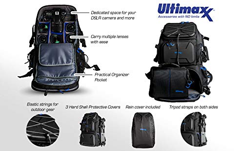 Ultimaxx Extra Large Camera DSLR/SLR Backpack for Nikon, Canon, Sony, Panasonic, Pentax, Olympus, and Fuji Camerasâan Outdoor Hiking/Travelling Backpack with 15.6 Laptop Compartment