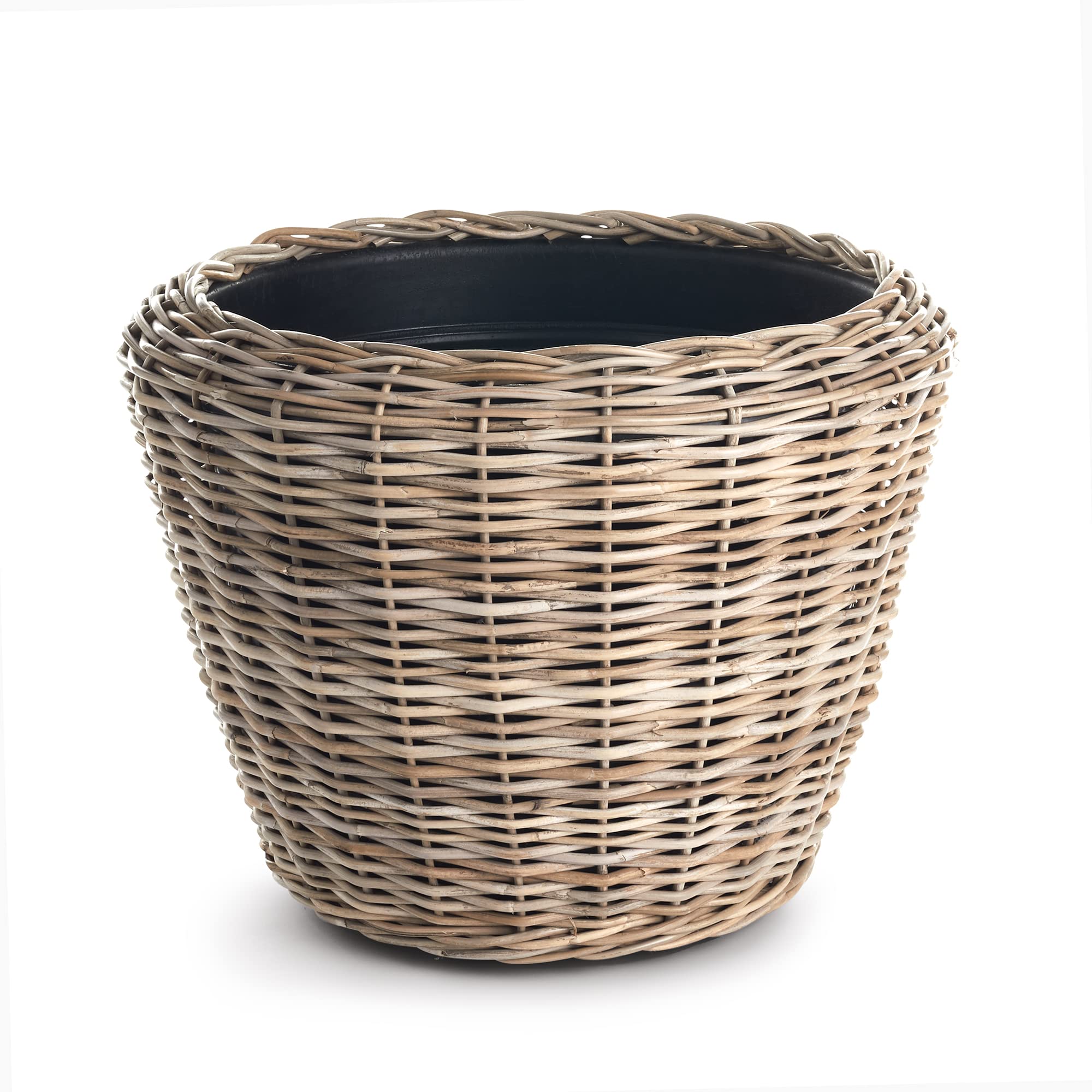 MY SWANKY HOME Classic Woven Round Rattan Planter Basket with Grower's Pot Liner 18 21 27 inch Indoor Natural