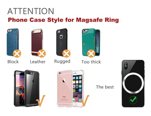 WYNK Magnetic Wireless Charger Universal Metal Rings 6 PCS Compatible for Apple Magsafe Charger, Compatible with iPhone 14/13/12 Series(Mini/Plus/Pro/Pro Max) and Samsung Galaxy(Black+White+Sliver)