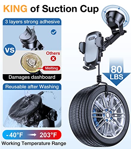 HTU Phone Mount for Car [2023 Upgraded Military-Grade Super Suction] Universal Car Phone Holder Mount for Car Dashboard Windshield Vent Car Mount for iPhone 14 Pro Max Plus Samsung All Phones & Cars