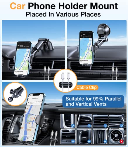 HTU Phone Mount for Car [2023 Upgraded Military-Grade Super Suction] Universal Car Phone Holder Mount for Car Dashboard Windshield Vent Car Mount for iPhone 14 Pro Max Plus Samsung All Phones & Cars