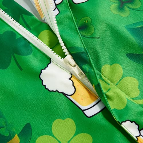 Idgreatim ST Patricks Day Romper for Men Green Shamrock Clover Short Sleeve One Piece Jumpsuit Outfits M