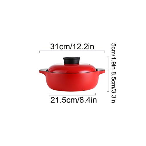 soup pot Premium Ceramic Casserole with Lid Heat Resistant Soup Pot Classic Round Stockpot Earthenware Pot Crimson Red 1.4L 2.4L stock pots with lids (Size : 2.4L)