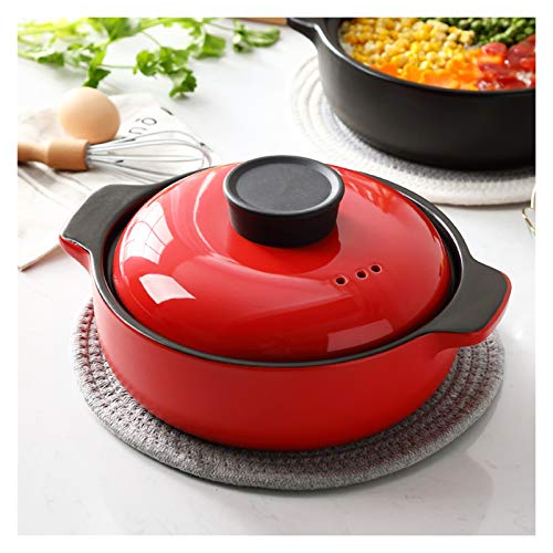 soup pot Premium Ceramic Casserole with Lid Heat Resistant Soup Pot Classic Round Stockpot Earthenware Pot Crimson Red 1.4L 2.4L stock pots with lids (Size : 2.4L)