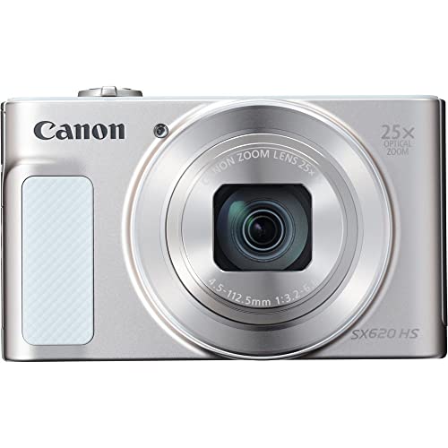 Canon PowerShot SX620 HS Digital Camera (White) (1074C001) + 64GB Memory Card + 2 x NB13L Battery + Corel Photo Software + Charger + Card Reader + LED Light + Soft Bag + More (Renewed)