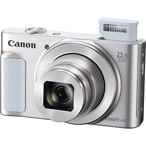 Canon PowerShot SX620 HS Digital Camera (White) (1074C001) + 64GB Memory Card + 2 x NB13L Battery + Corel Photo Software + Charger + Card Reader + LED Light + Soft Bag + More (Renewed)