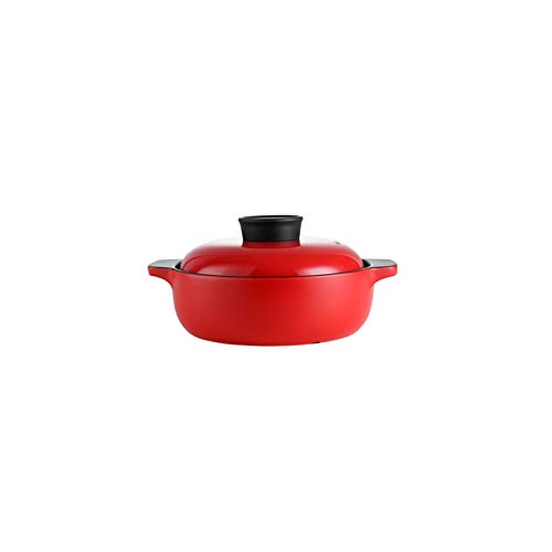 Soup Pot Premium Ceramic Casserole with Lid Heat Resistant Soup Pot Classic Round Stockpot Earthenware Pot Crimson Red 1.4L 2.4L Stock pots with lids (Size : 2.4L)