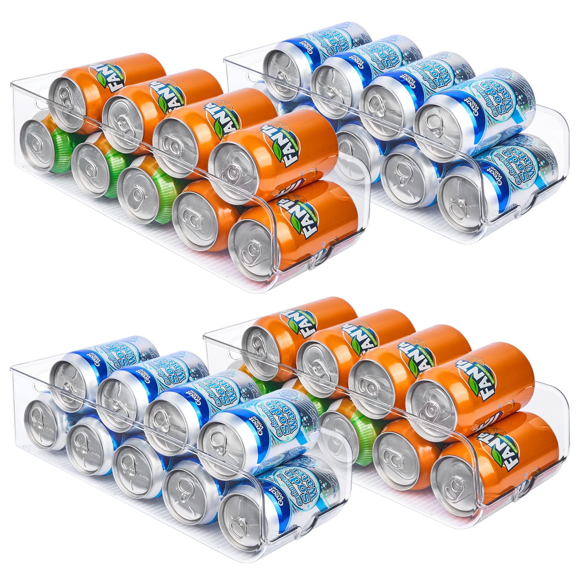 Vtopmart 4 Pack Soda Can Organizer for Refrigerator, Fridge Drink Can Holder for Pantry, Fridge Can Dispenser, Can Organizer Bins Clear