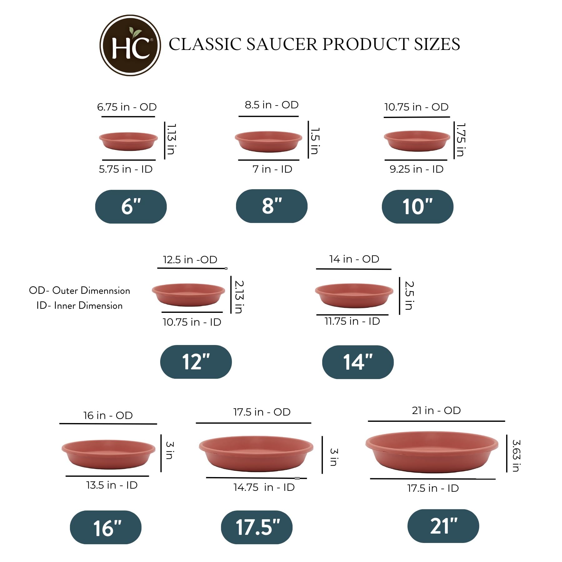 Classic Round Planter Saucer - The HC 8-Inch Flower Pot Drip Trays for Planters, Pairs w/ 8" Clay Classic Planter LIA08000E35 Clay (SLI08000E35), Terra Cotta
