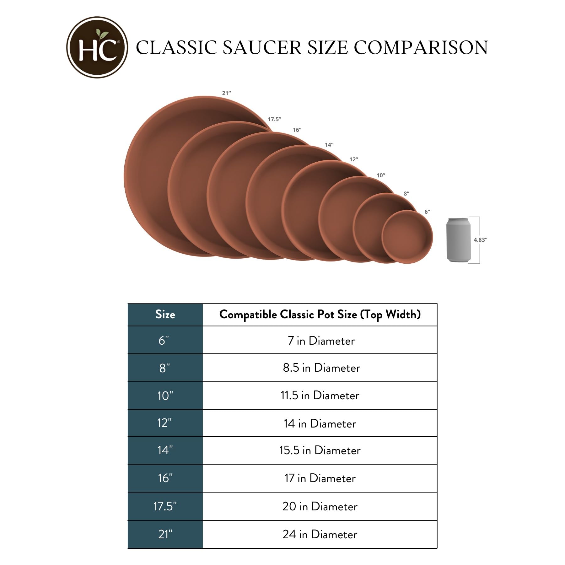 Classic Round Planter Saucer - The HC 8-Inch Flower Pot Drip Trays for Planters, Pairs w/ 8" Clay Classic Planter LIA08000E35 Clay (SLI08000E35), Terra Cotta