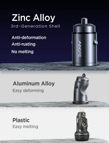 AINOPE USB C Car Charger Adapter, [PD36W & QC36W] Super Fast Car Charger USB C,Cigarette Lighter USB Charger with 2-Port 36W Compatible with iPhone 14 13 12, Samsung S23, MacBook Pro, iPad