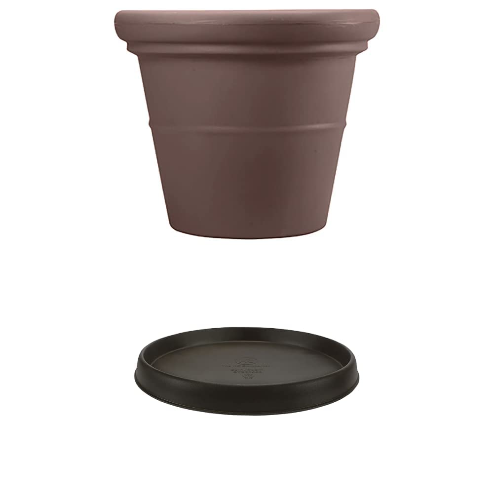 The HC Companies 17" Terrazzo Heavy Duty Planter with Saucer - Lightweight Plastic Plant Pot for Indoor Outdoor Flowers, Herbs or Vegetables, Chocolate