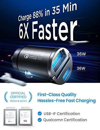 AINOPE USB C Car Charger Adapter, [PD36W & QC36W] Super Fast Car Charger USB C,Cigarette Lighter USB Charger with 2-Port 36W Compatible with iPhone 14 13 12, Samsung S23, MacBook Pro, iPad