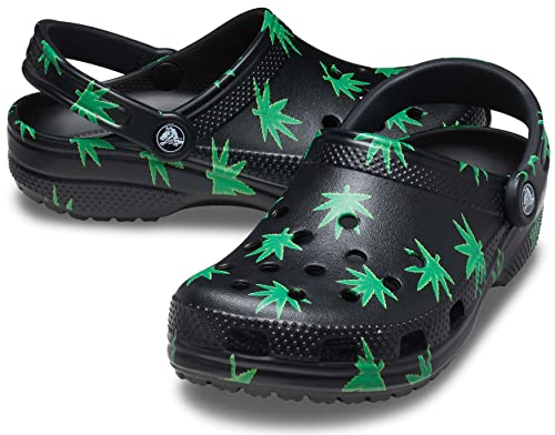 Crocs Unisex Classic Hemp Leaf Clogs, Half Baked and Weed Graphics, Black, Numeric_6 US Men