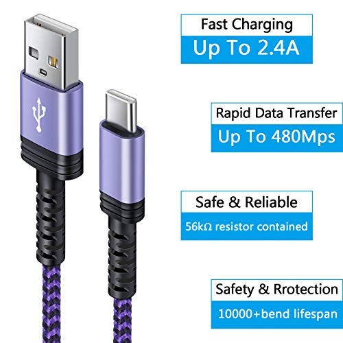 C Charger Cable Fast Charging Phone Android Power Cord 4Pack for Samsung Galaxy S22+ S22 Ultra S22 Plus Note 21/20 Ultra, S21+/S20 Plus/S21 S20 FE/S10 Plus/S9 A11/A21/A51/A71 Google Pixel 5 4A XL
