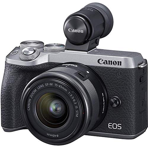 Canon EOS M6 Mark II Mirrorless Digital Camera Silver with 15-45mm Lens, EVF-DC2 Viewfinder Kit + Wide Angle Lens + 2X Telephoto Lens + Flash + SanDisk 32GB SD Memory Card + Accessory Bundle (Renewed)