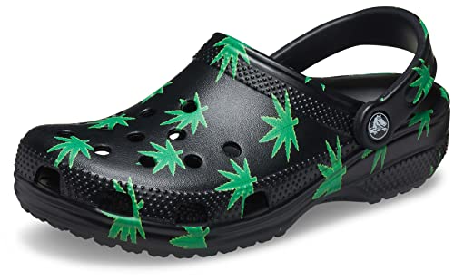Crocs Unisex Classic Hemp Leaf Clogs, Half Baked and Weed Graphics, Black, Numeric_6 US Men