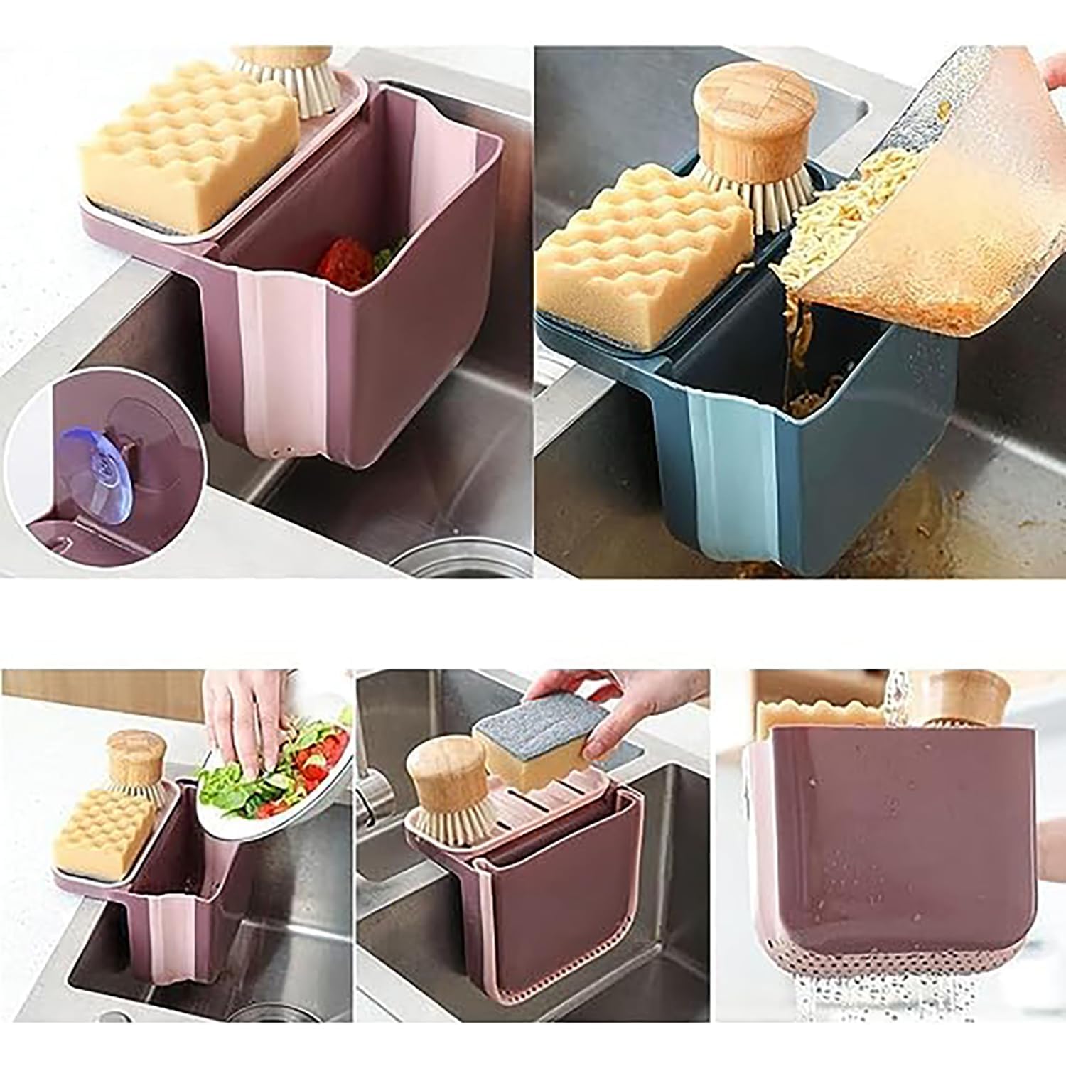 RhAny Dry and Wet Separation Trash Can，Telescopic Sink Drain Basket,Small Suction Cup Trash Can (2PCS-D)