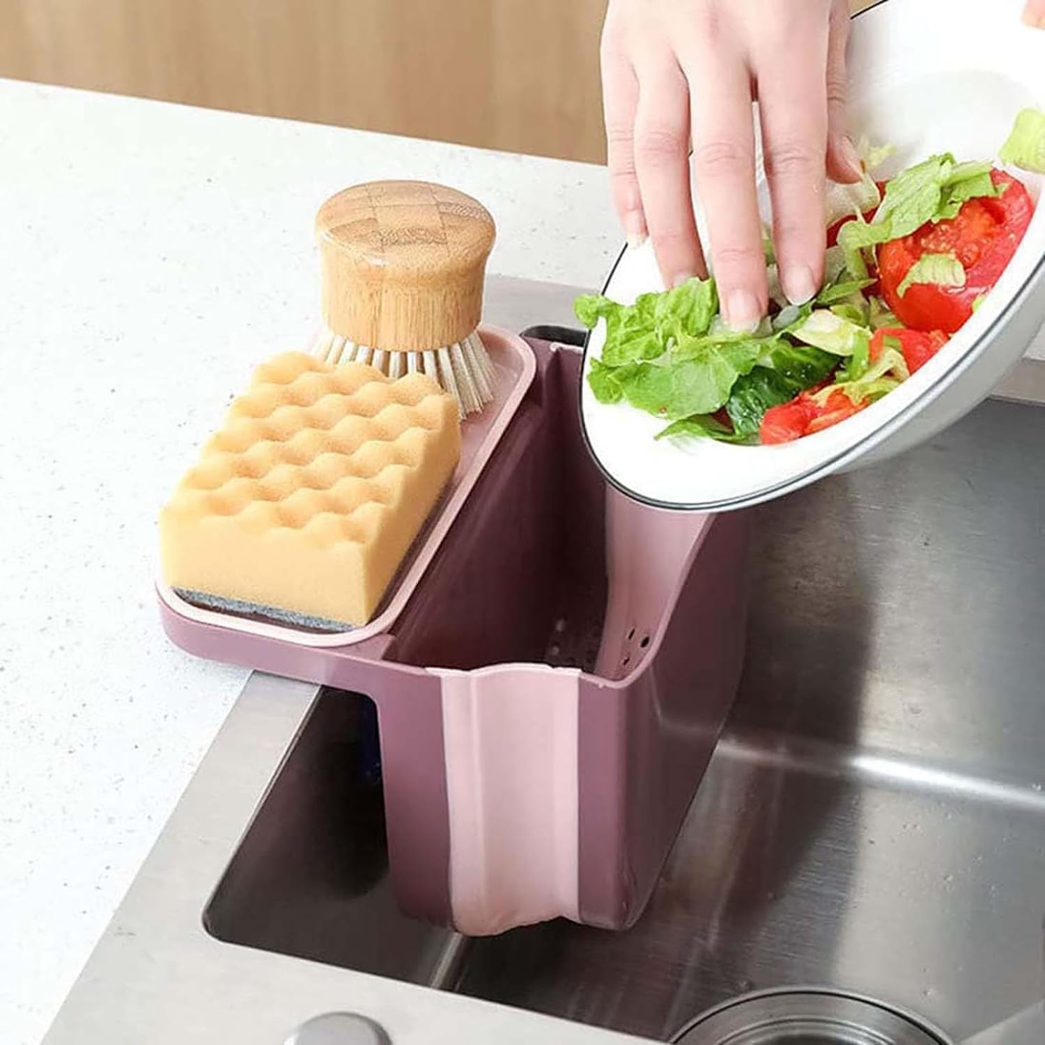 RhAny Dry and Wet Separation Trash Can，Telescopic Sink Drain Basket,Small Suction Cup Trash Can (2PCS-D)
