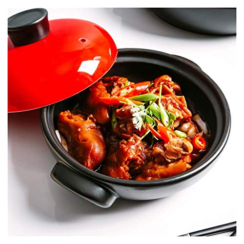 TYUXINSD Durable Stockpot Classic Round Earthenware Pot with Dual Handle and Red Lid 1L Heat Resistant Soup Pot Added Australian Spodumene Material Soup Pot