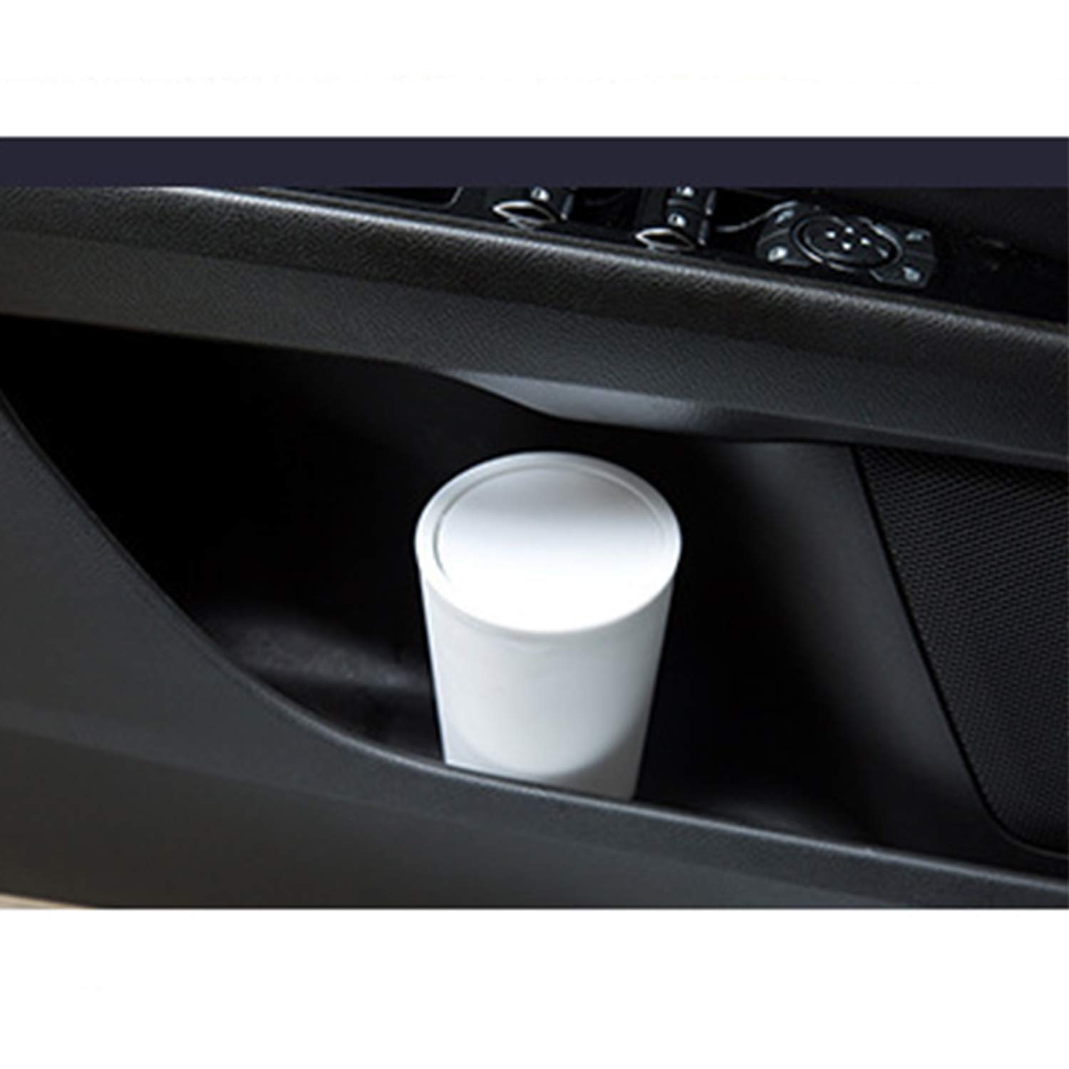 Sheebo Modern Plastic Mini Wastebasket Trash Can with Lid for Car - Dispose of Tissues, Reciepts, and Other Small trashes; 1 Liter (2pk - Khaki & Light Blue)