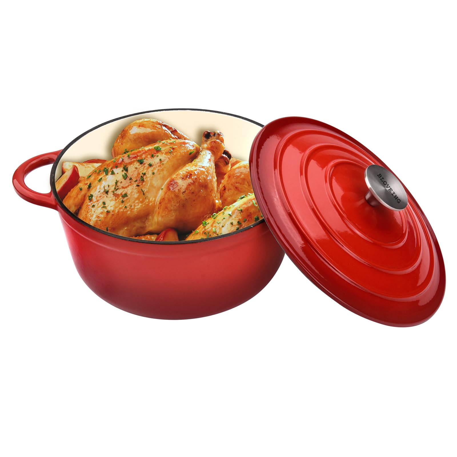 4.5 QT Enameled Cast Iron Dutch Oven with Lid Round Dutch Oven Big Dual Handles Classic Round Pot for Home Baking, Cooking, Red