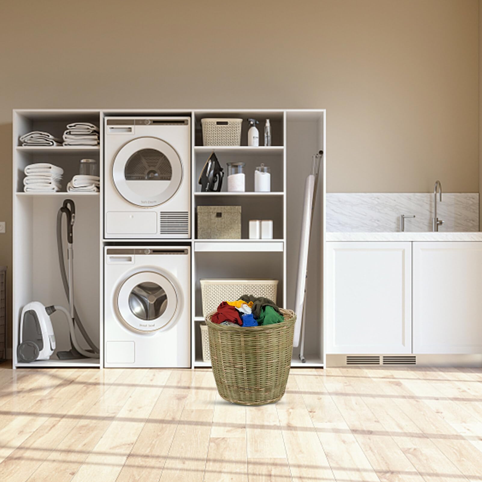 Luxshiny Wicker Waste Basket with Lid Bamboo Woven Trash Can Garbage Container Bins Flower Basket for Bathroom Kitchen Home Office