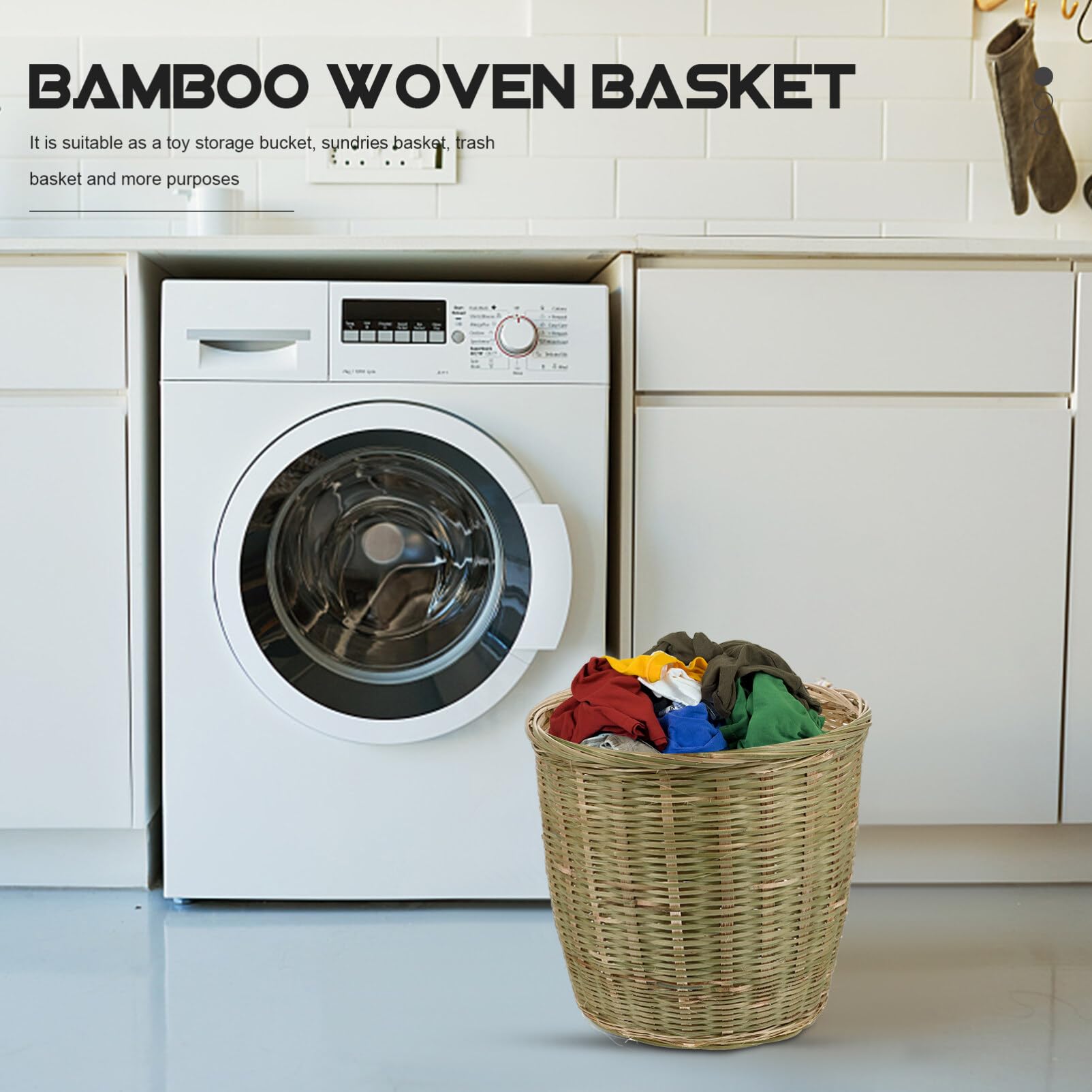 Luxshiny Wicker Waste Basket with Lid Bamboo Woven Trash Can Garbage Container Bins Flower Basket for Bathroom Kitchen Home Office
