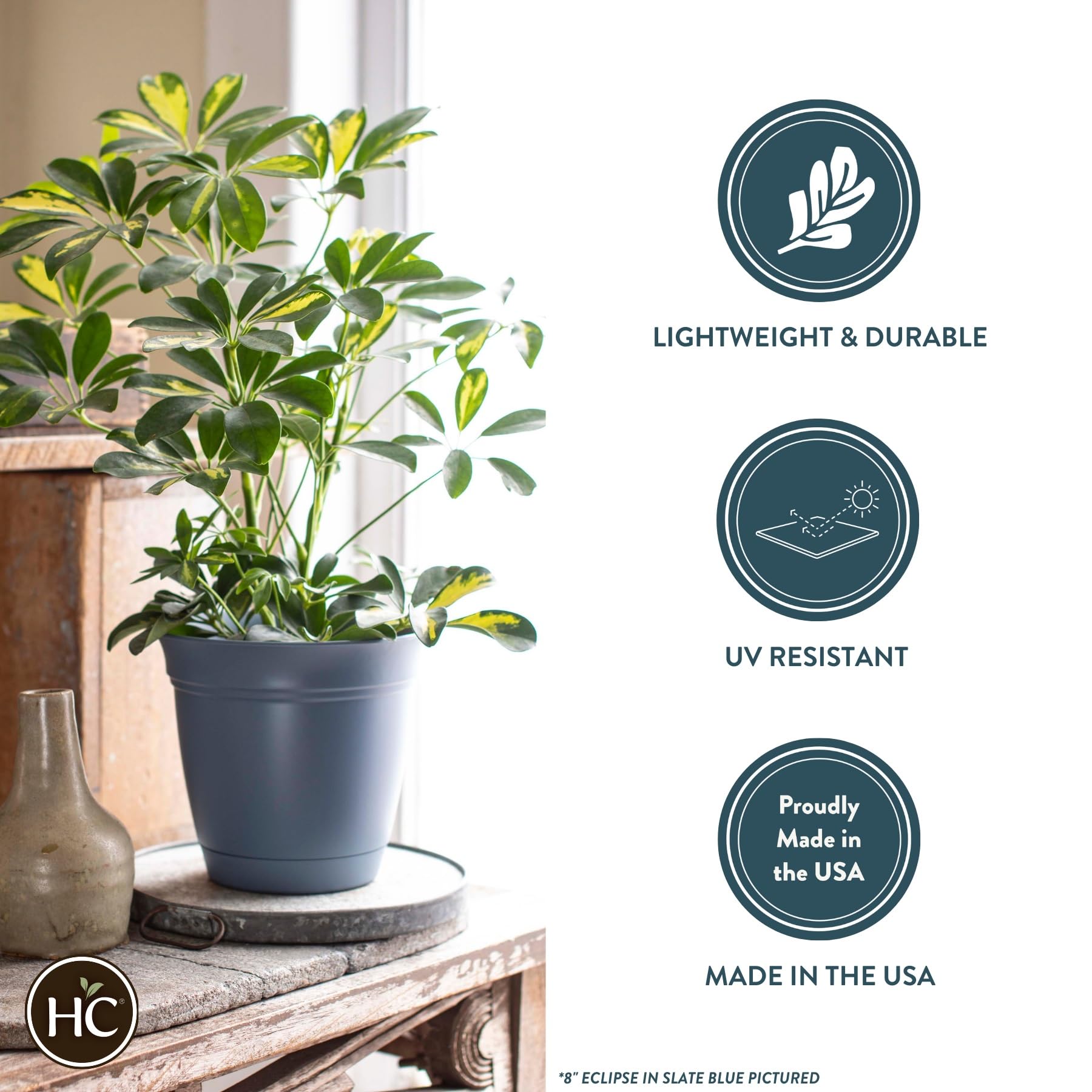 The HC Companies 10 Inch Eclipse Round Planter with Saucer - Indoor Outdoor Plant Pot for Flowers, Vegetables, and Herbs, Clay