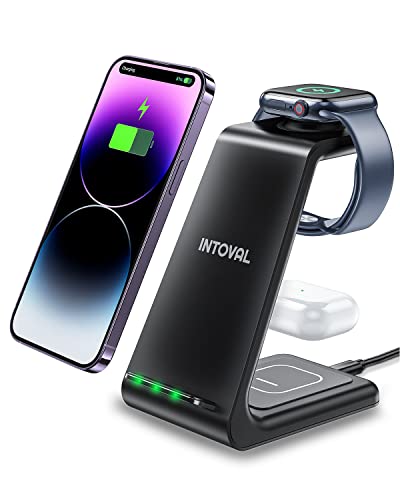 Intoval Wireless Charging Station, 3 in 1 Charger for Apple iPhone/iWatch/Airpods,iPhone 13,12,11 (Pro, Pro Max)/XS/XR/XS/X/8(Plus),iWatch 7/6/SE/5/4/3/2,Airpods Pro/3gen (A3,Black)