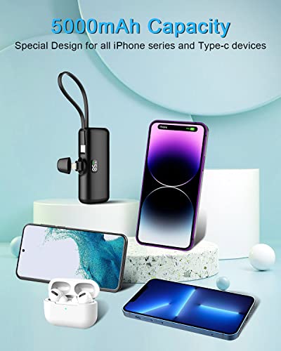 Aimenzunto Small Portable Charger Power Bank, 5000mAh with Lightning & USB C Dual Output Powerbank, LED Display Battery Pack Fast Charging for iPhone 14/13/12/11 Samsung Google Pixel Moto etc