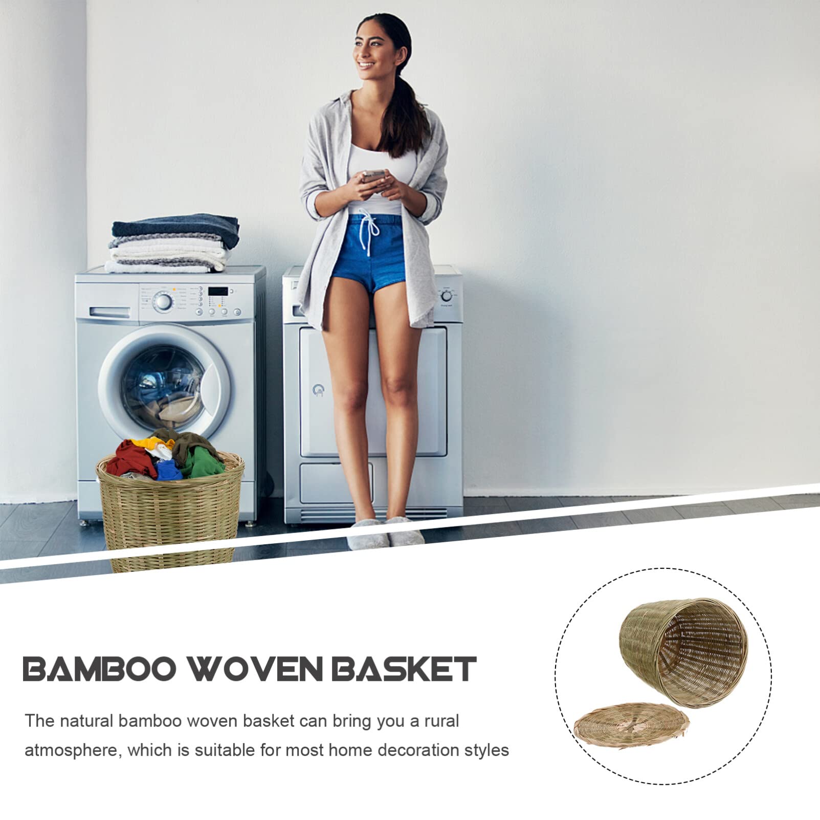 Luxshiny Wicker Waste Basket with Lid Bamboo Woven Trash Can Garbage Container Bins Flower Basket for Bathroom Kitchen Home Office