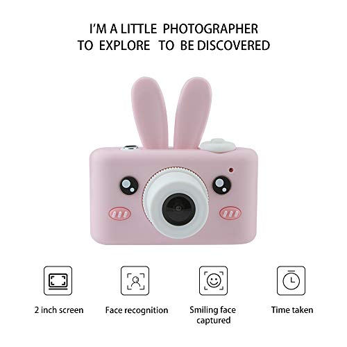 Kids Camera with Pink Rabbit Protective Case, 2 Inch HD Screen Camera for Kids, Childrenâs Selfie Camera, Multifunction Camera Including 16G Memory Card(Pink)