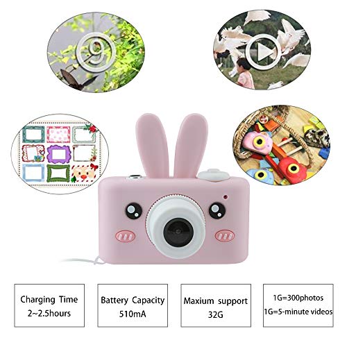 Kids Camera with Pink Rabbit Protective Case, 2 Inch HD Screen Camera for Kids, Childrenâs Selfie Camera, Multifunction Camera Including 16G Memory Card(Pink)
