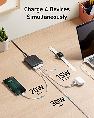 Anker USB C Charger, 543 Charger (65W II), PIQ 3.0 & GaN 4-Port Slim Fast Wall Charger, with Dual USB C Ports (45W Max), for MacBook, USB C Laptops, iPad Pro, iPhone and More