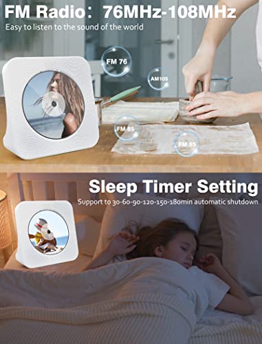 Portable CD Player with Bluetooth: 4000mAh Rechargeable Kpop Music Player with HiFi Speaker,Remote Control,LCD Display,Sleep Timer,Headphone Jack, Supports CD/Bluetooth/FM Radio/U-Disk/AUX