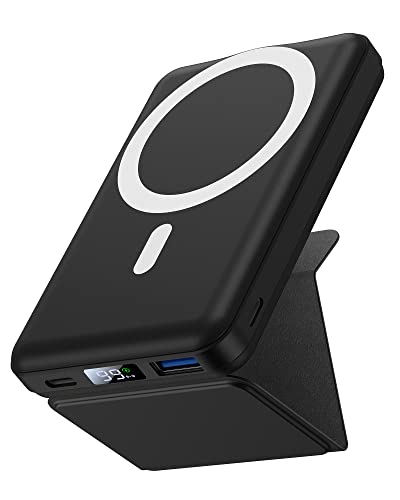 Yiisonger Magnetic Wireless Portable Charger, Foldable 10000mAh Battery Pack with USB-C Cable LED Display, Magnetic Power Bank 22.5W PD Fast Charging for iPhone 14/13/12/Pro/Mini/Pro Max(Black)