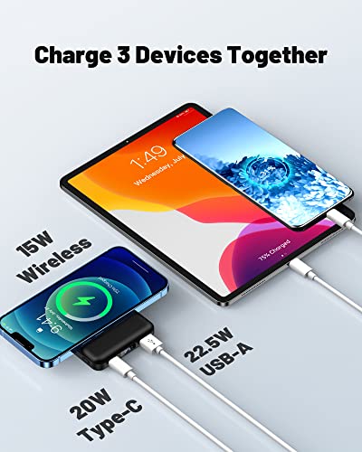 Yiisonger Magnetic Wireless Portable Charger, Foldable 10000mAh Battery Pack with USB-C Cable LED Display, Magnetic Power Bank 22.5W PD Fast Charging for iPhone 14/13/12/Pro/Mini/Pro Max(Black)