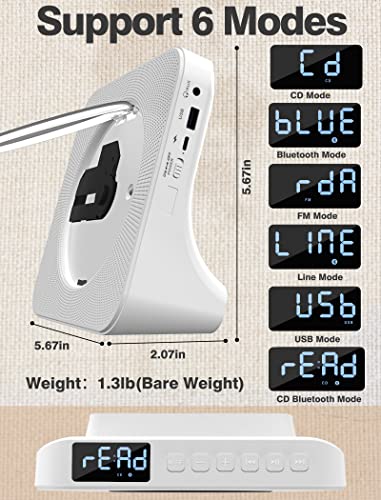 Portable CD Player with Bluetooth: 4000mAh Rechargeable Kpop Music Player with HiFi Speaker,Remote Control,LCD Display,Sleep Timer,Headphone Jack, Supports CD/Bluetooth/FM Radio/U-Disk/AUX