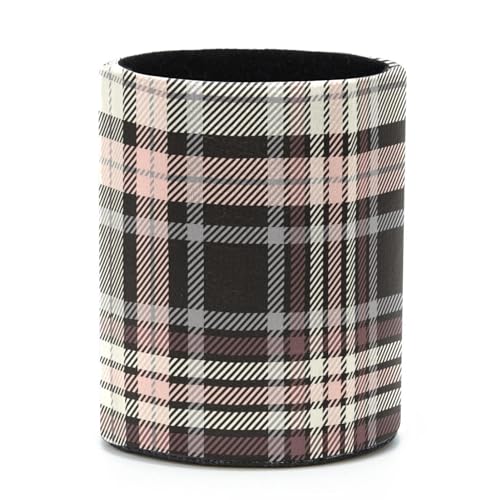 VIOQXI Pencil Pen Cup Pot for Classroom, Women's Makeup Brush Holder, Classic Plaid Check Pattern Black Gray Round Pencil Caddy Desk Organizer, Stationery Supplies