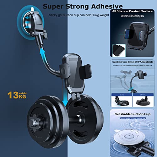 Car Phone Holder Mount,Dashboard/Windshield/Air Vent Cell Phone Holder,Gooseneck Long Arm Cradle Anti-Shake Handsfree Stand Compatible with iPhone and All Smart Phones,Universal 2 in 1 Phone Holder