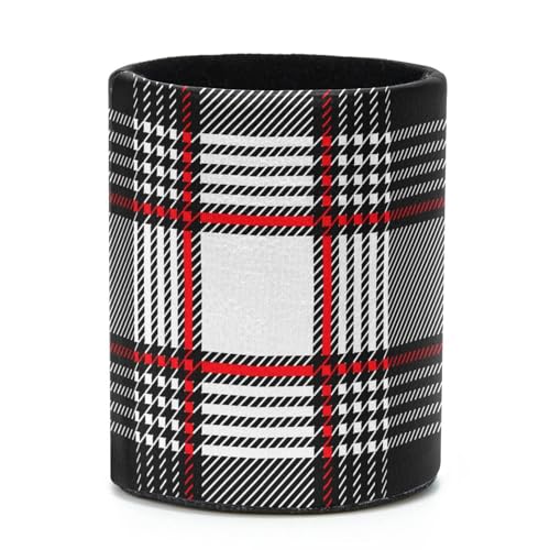 VIOQXI Classical Stripes Print Plaid Black Red White Pencil Cup for Desk Stand, Round Pen Holder Cup Pencil Cute, Pen Cup Pot Organizer Case, Make up Brush Holder for Women