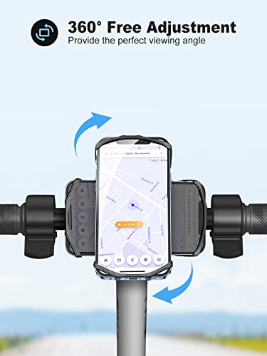 iBytoc Bike Phone Mount, [360°Rotation Shockproof] Bicycle Phone Holder, Universal Silicone Motorcycle Phone Mount Compatible with iPhone 14 13 12 11 Pro Max, More 4.0"-6.7" Phone