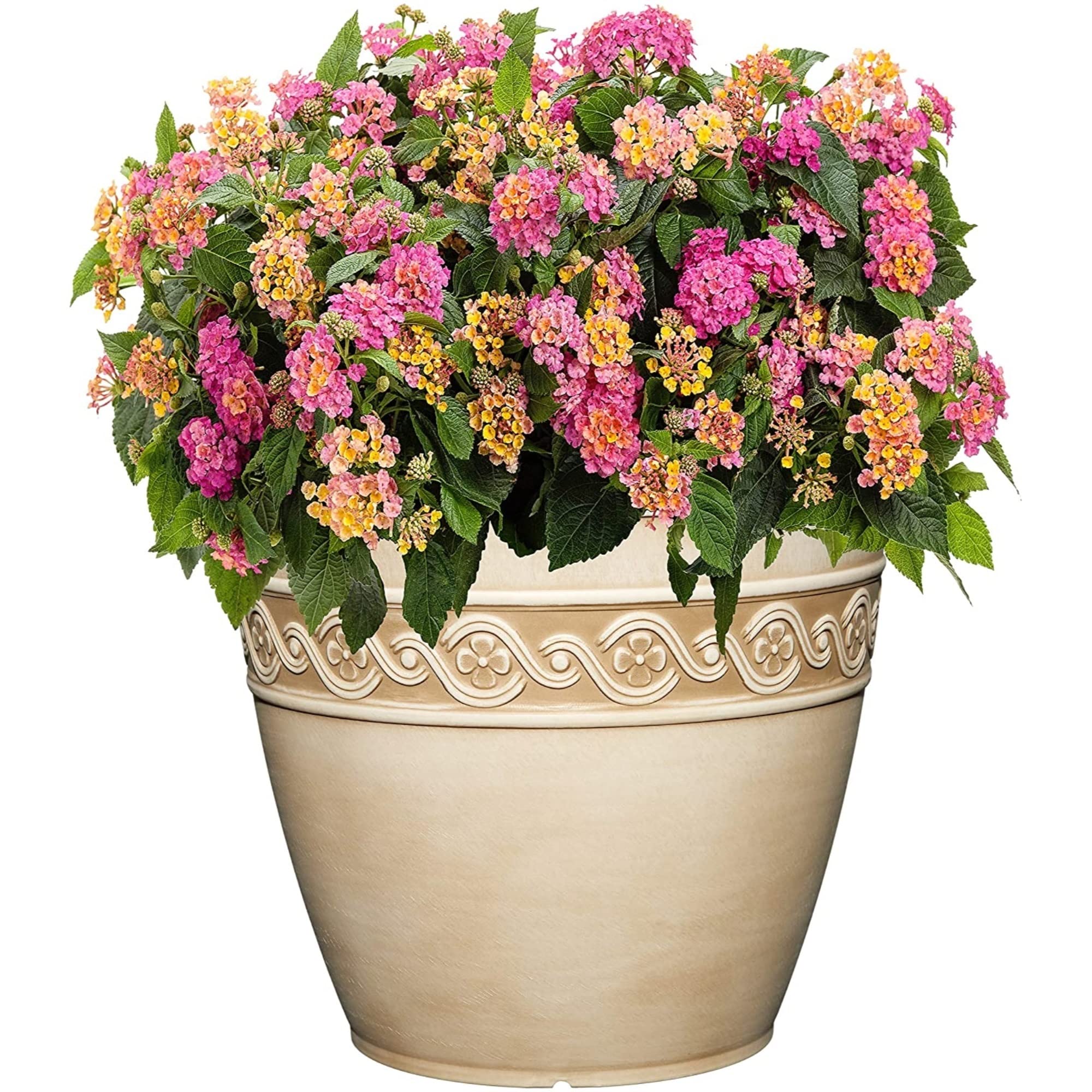 Classic Home and Garden Corinthian Resin Flower Pot Planter, Desert Tan, 13"