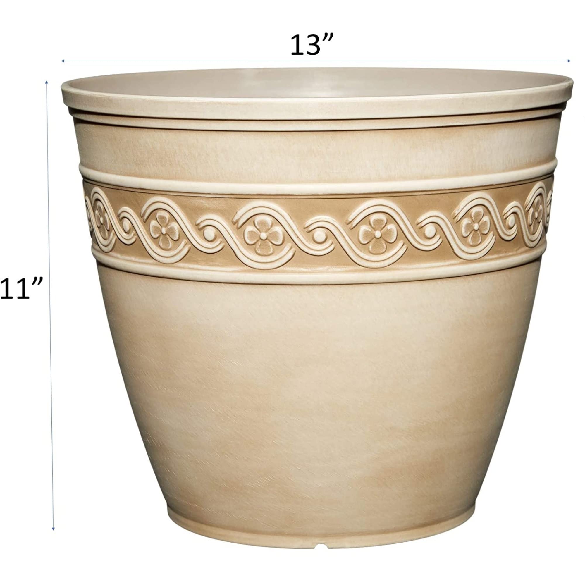 Classic Home and Garden Corinthian Resin Flower Pot Planter, Desert Tan, 13"
